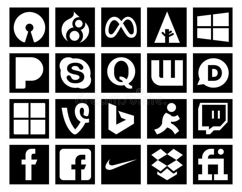 20 Social Media Icon Pack Including Twitch. Bing. Chat. Vine Editorial ...