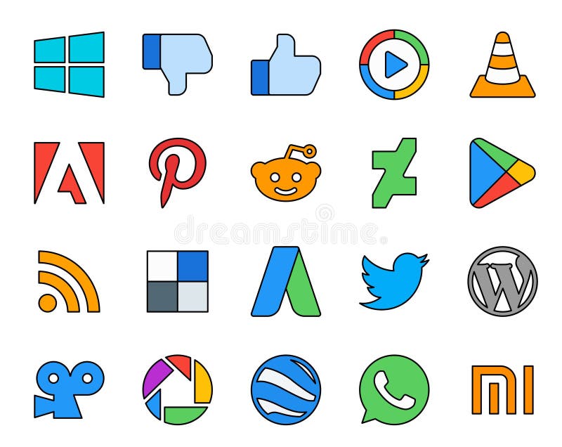 20 Social Media Icon Pack Including Twitter. Delicious. Adobe. Rss ...
