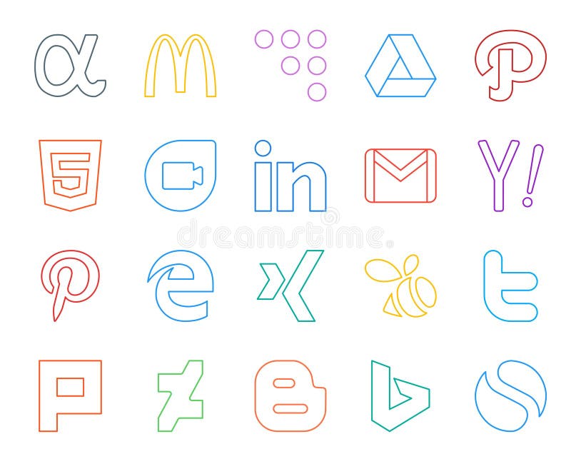 20 Social Media Icon Pack Including Twitter. Xing. Gmail. Edge ...