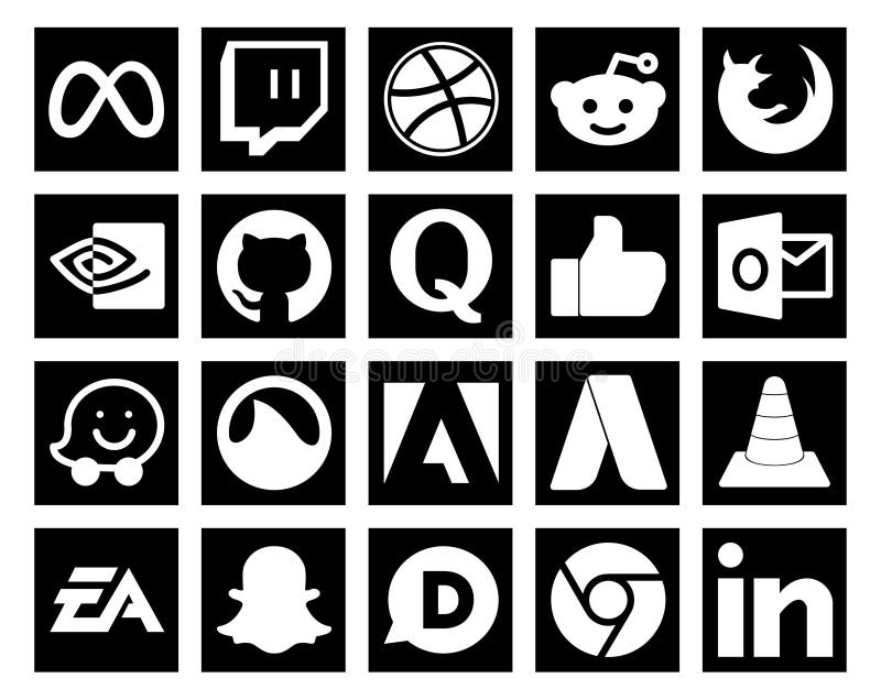20 Social Media Icon Pack Including Vlc. Adobe. Github. Grooveshark ...