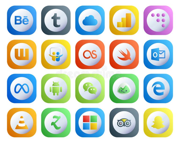 20 Social Media Icon Pack Including Vlc. Basecamp. Swift. Messenger ...