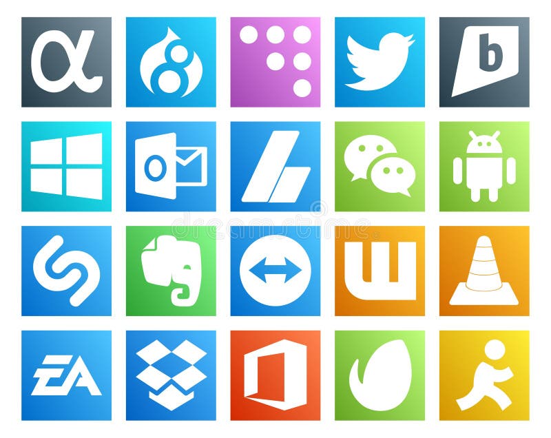 20 Social Media Icon Pack Including Vlc. Teamviewer. Adsense. Evernote ...