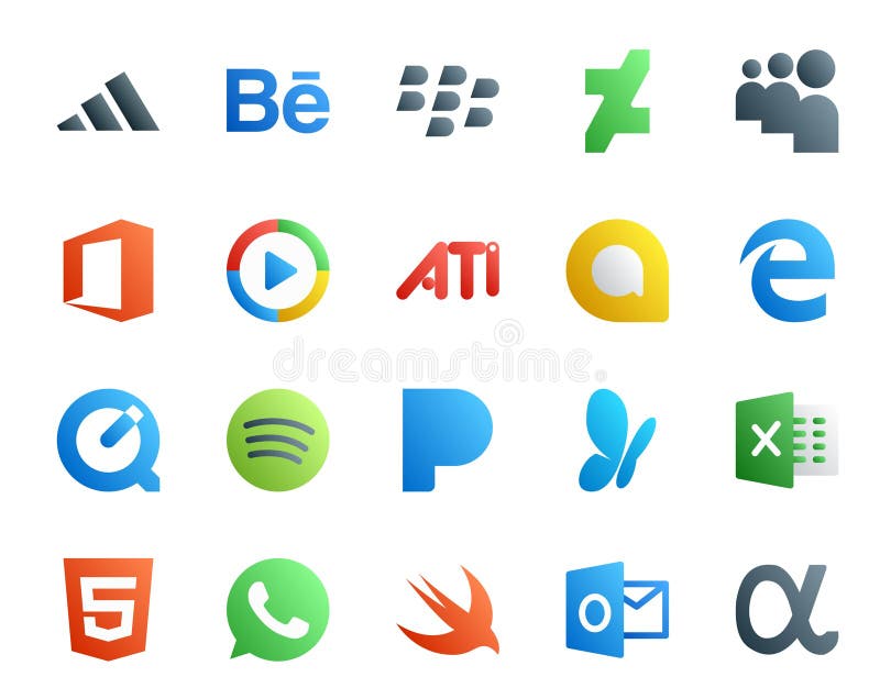 20 Social Media Icon Pack Including Whatsapp. Excel. Ati. Msn Editorial ...