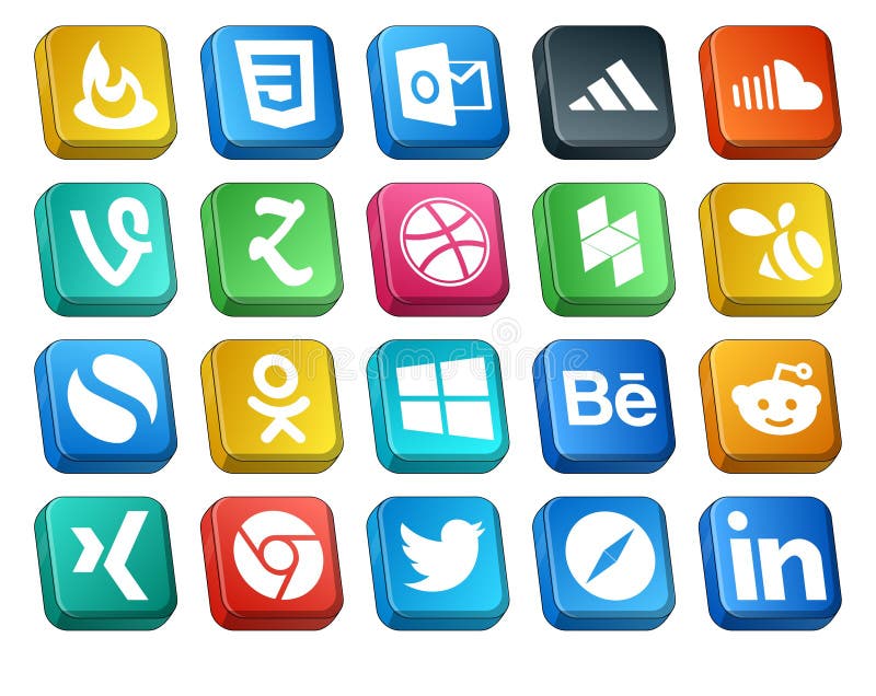 20 Social Media Icon Pack Including Xing. Behance. Zootool. Windows ...