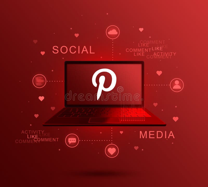 Social Media Icon Pinterest on Laptop Screen, Social Media Activity 3d ...