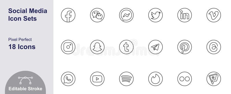 Social Media Icon Sets Editable Stroke Editorial Photo - Illustration ...