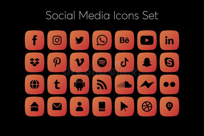 Social Media Icon Sets in Rounded Corner Square Button Editorial Photo ...