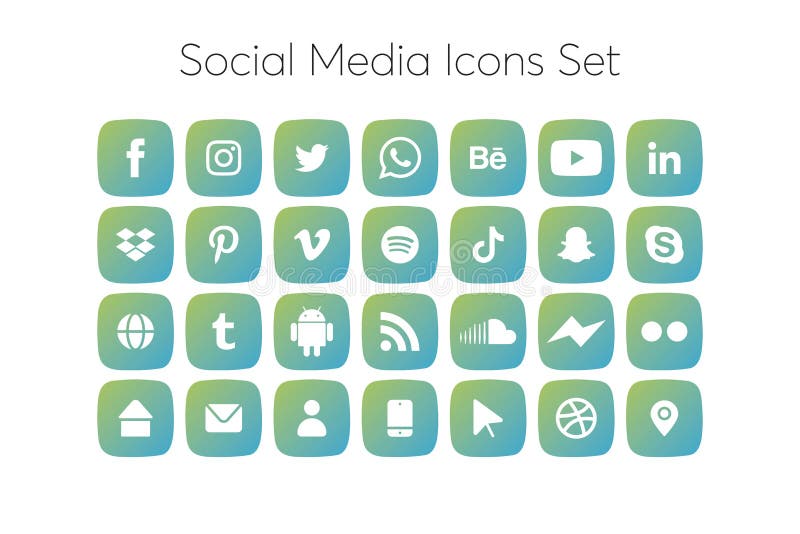 Social Media Icon Sets in Rounded Corner Square Button Editorial Stock ...