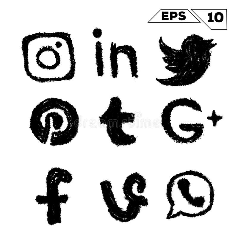 Hand Drawn Vector Illustration Set of Social Media Sign Icon and Symbol ...
