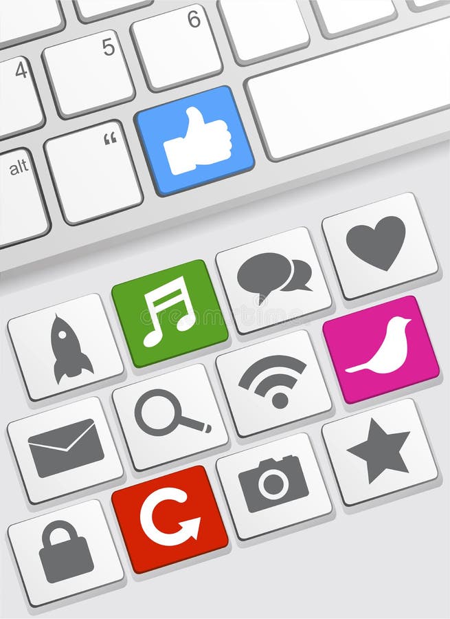 Social Media Icons on a Keyboard Stock Illustration - Illustration of ...