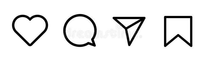 Social Media Icons Like, Heart, Comment, Send, Share, Save Message ...