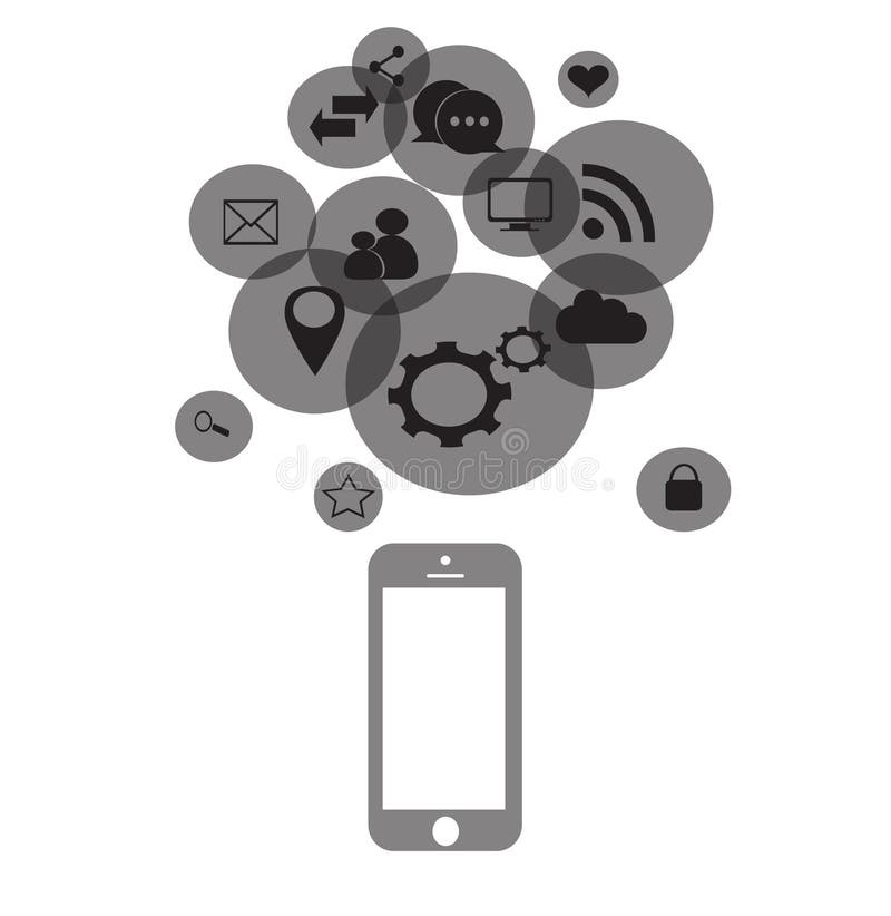 Social Media Icons with Mobile Phone Stock Vector - Illustration of ...