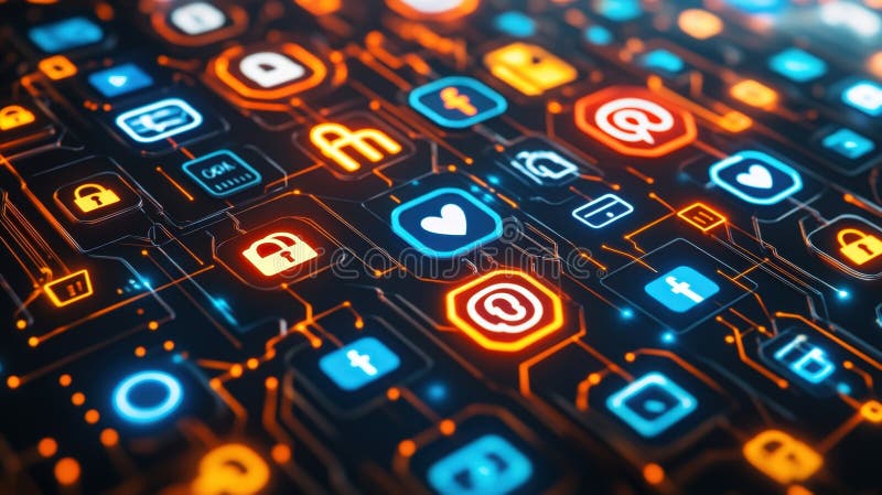Social Media Icons Protecting User Data with Cyber Security Measures ...
