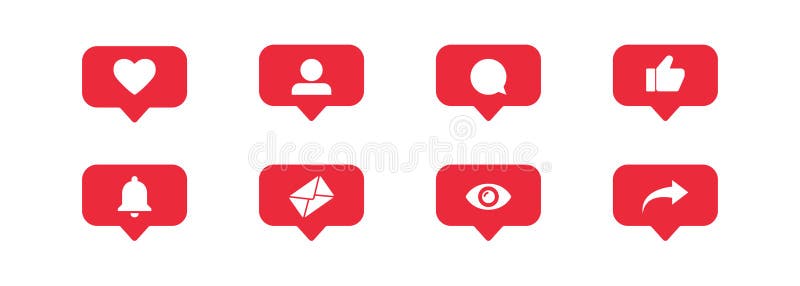 Social Media Icons Set. Red Speech Bubble Notification, Like and ...