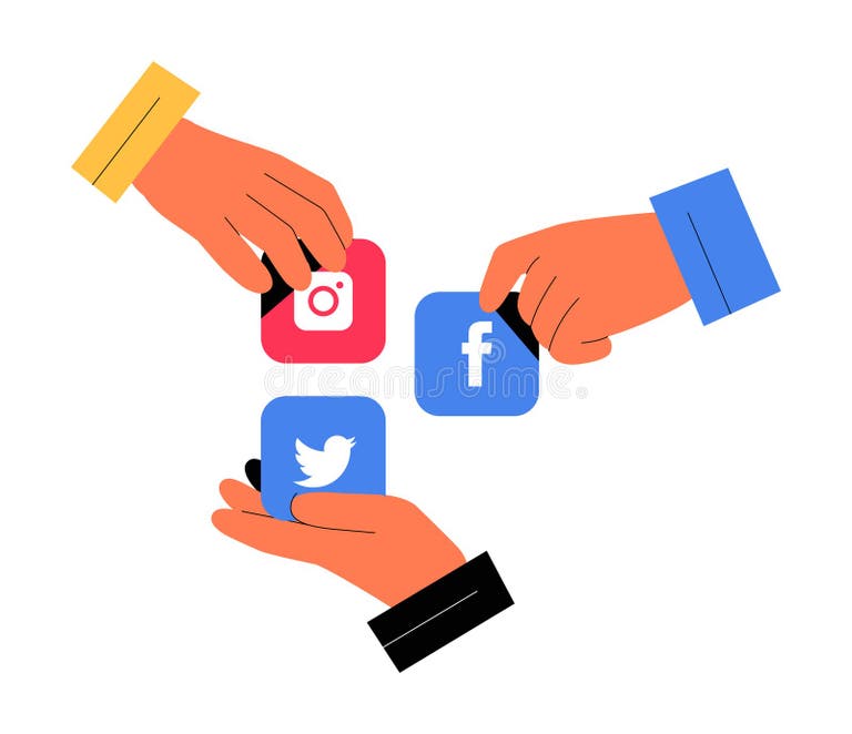 Social Media Icons Shared among Users in Flat Vector Illustration ...