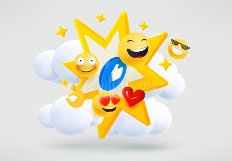 Social Media Icons and Yellow Flash. Subsription Concept. 3d Vector ...