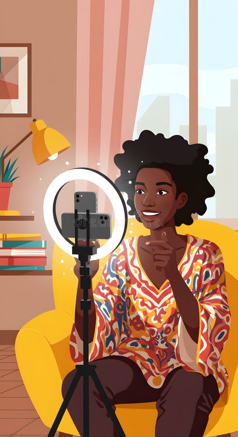 Social Media Influencer Recording Content with Ring Light and ...