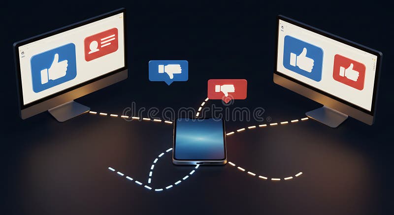Social Media Interaction Concept Showing Feedback Across Multiple ...