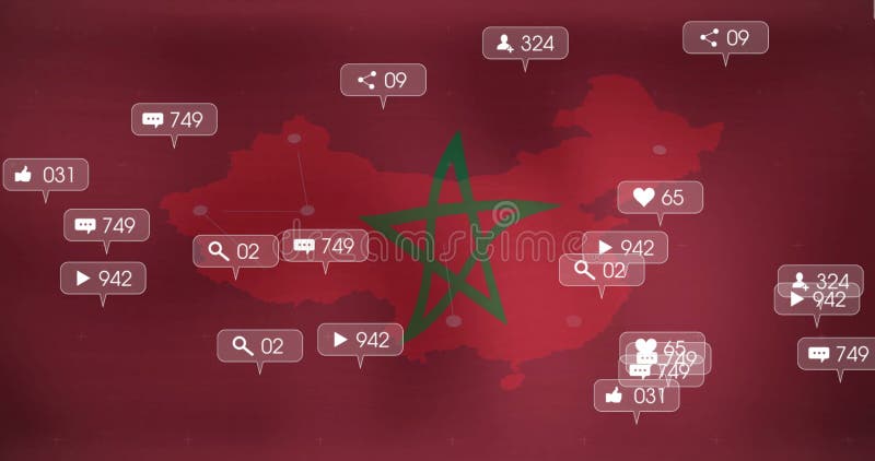 Social Media Interaction Icons Image Over Map of Morocco Stock ...