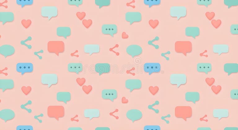 Social Media Interaction Seamless Pattern with Speech Bubbles, Hearts, and Share Icons Stock ...
