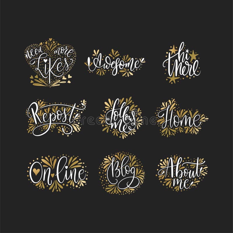 Social Media Lettering Set. Stock Vector - Illustration of hand, media ...
