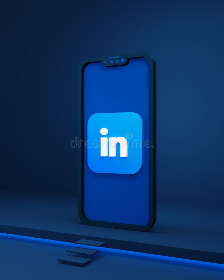 Social Media LinkedIn Icons with Smartphone 3D Rendered Editorial Stock ...