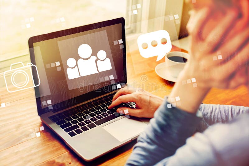 Social Media with Man Using a Laptop Stock Photo - Image of group ...