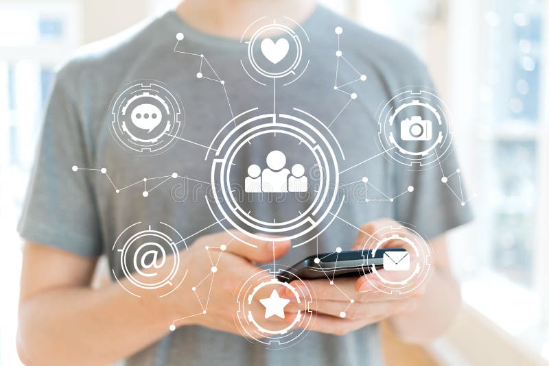 Social Media with Man Using a Smartphone Stock Photo - Image of circle ...