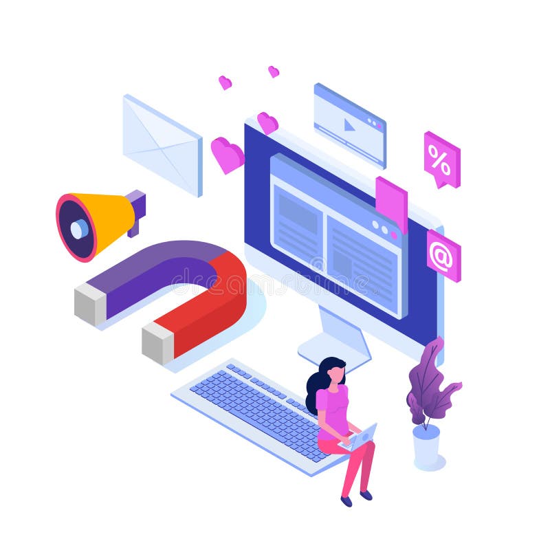 Social Media Isometric Concept with Characters. Stock Vector ...