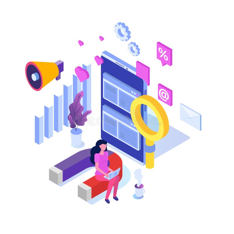 Social Media Manager Isometric Concept. Stock Vector - Illustration of ...