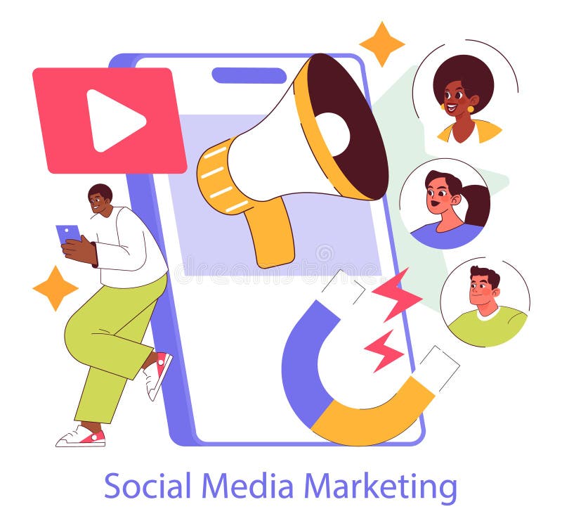 Social Media Marketing. Flat Vector Stock Vector - Illustration of ...