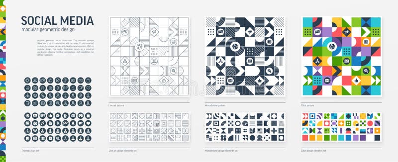 Social Media Modular Geometric Design. Thin Line, Black, White and ...