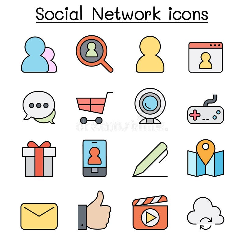 Social Media and Social Network Color Line Icon Set Stock Vector ...