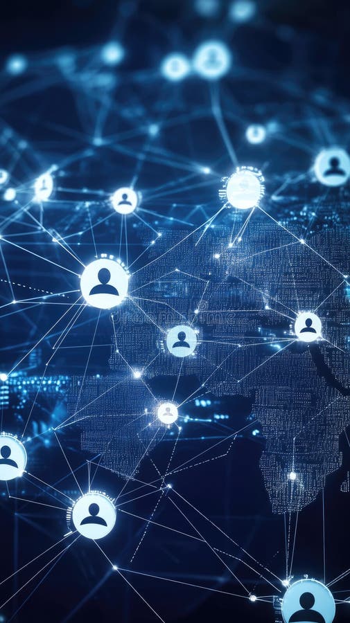 Social Media Network Connection, People Icons on Blue Background ...