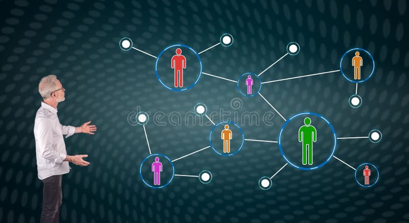 A Social Media Network Explained by a Businessman on a Wall Screen ...