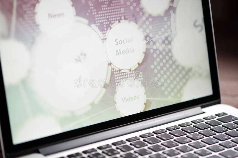 Social Media Network on Laptop Screen Stock Image - Image of connection ...