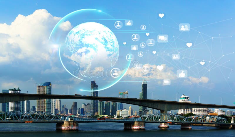 Landscape Blue Cloud Sky Background and Network Connection Concept ... Landscape Blue Cloud Sky Background and Network Connection Concept ...