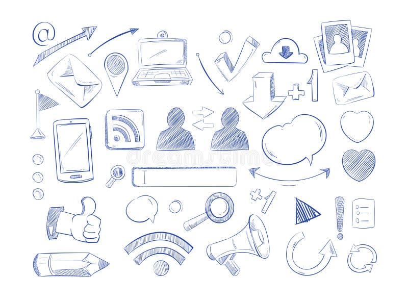Social Media Network Vector Doodles, Internet Computer Hand Draw Icons ...