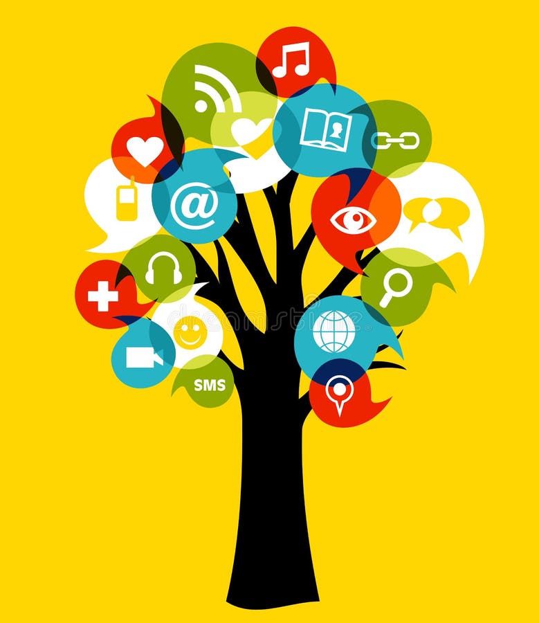 Social Technology and Media Tree Filled with Networking Icons Stock ...