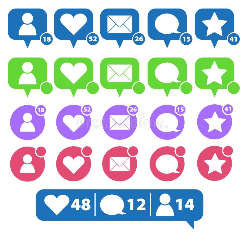 Social Media Notification Icon Set Stock Vector - Illustration of like ...