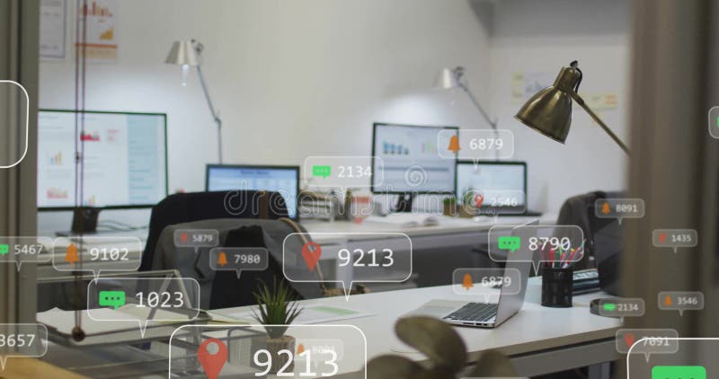 Social Media Notifications Image Over Modern Office Workspace with ...