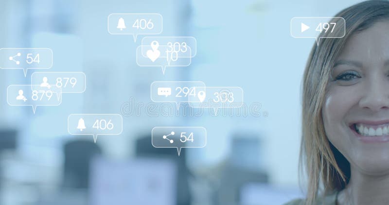 Social Media Notifications Processing Over Happy Biracial Casual ... Social Media Notifications Processing Over Happy Biracial Casual ...