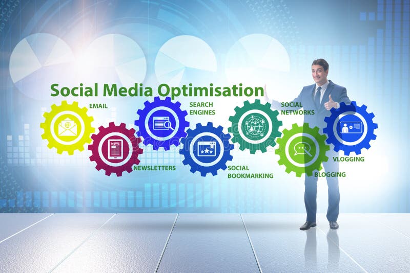 Social Media Optimisation Concept with Businessman Stock Illustration ...
