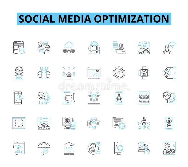 Social Media Optimization Linear Icons Set. Branding, Engagement ...