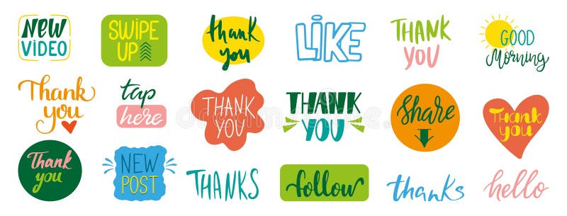 Social Media Phrases. Handwritten Posts, Stickers with Gratitude for ...