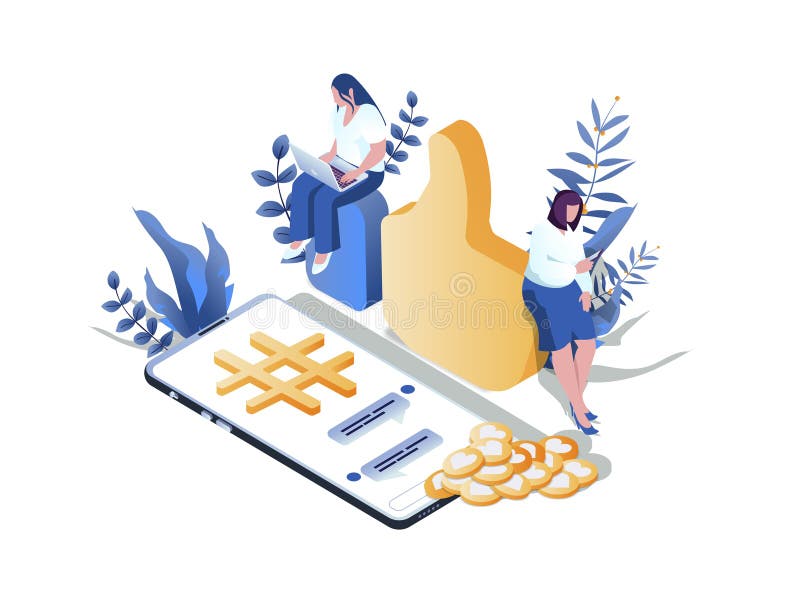 Social Media Platform Concept 3d Isometric Web Scene. People Browsing ...