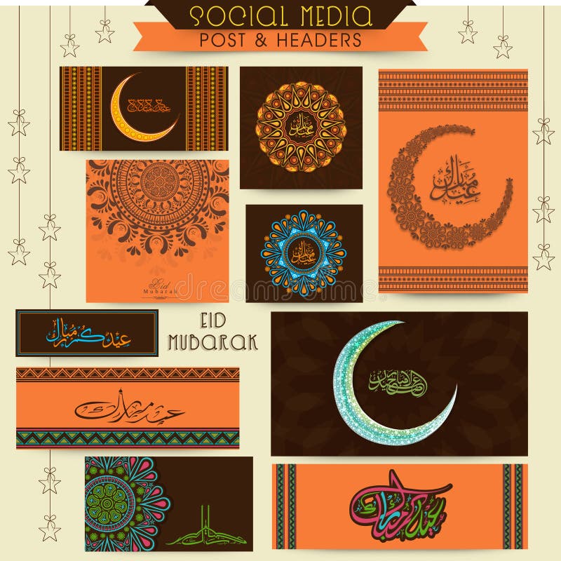 Social Media Post or Header Set for Eid Mubarak. Stock Illustration ...