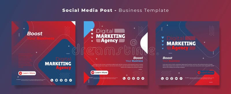 Social Media Post Template with Red Blue Gradient Background for ...