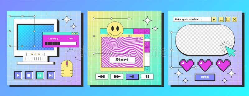 Social Media Posters Template with Retro Desktop Computer Interface ...