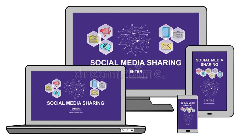 Social Media Sharing Concept on Different Devices Stock Illustration ...